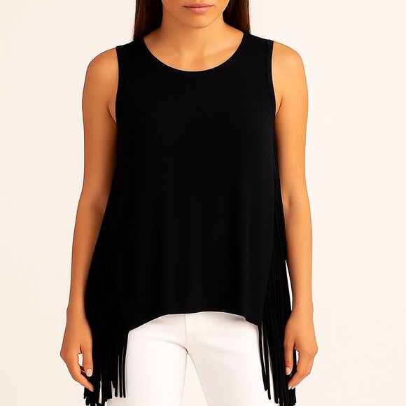 Riller & Fount | Tops | Riller Fount Black Fringe Open Side Tank Top L ...